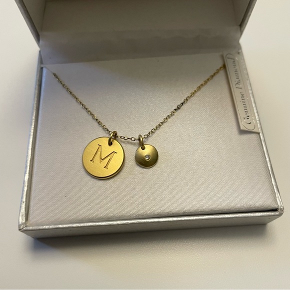 Macy's | Jewelry | Nwt Macys Gold Plated Genuine Diamond M Necklace ...